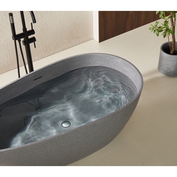 Vanity Art 59" or 67" Stone Resin Oval Freestanding Bathtub, Soaking Tub with Overflow and Pop ...
